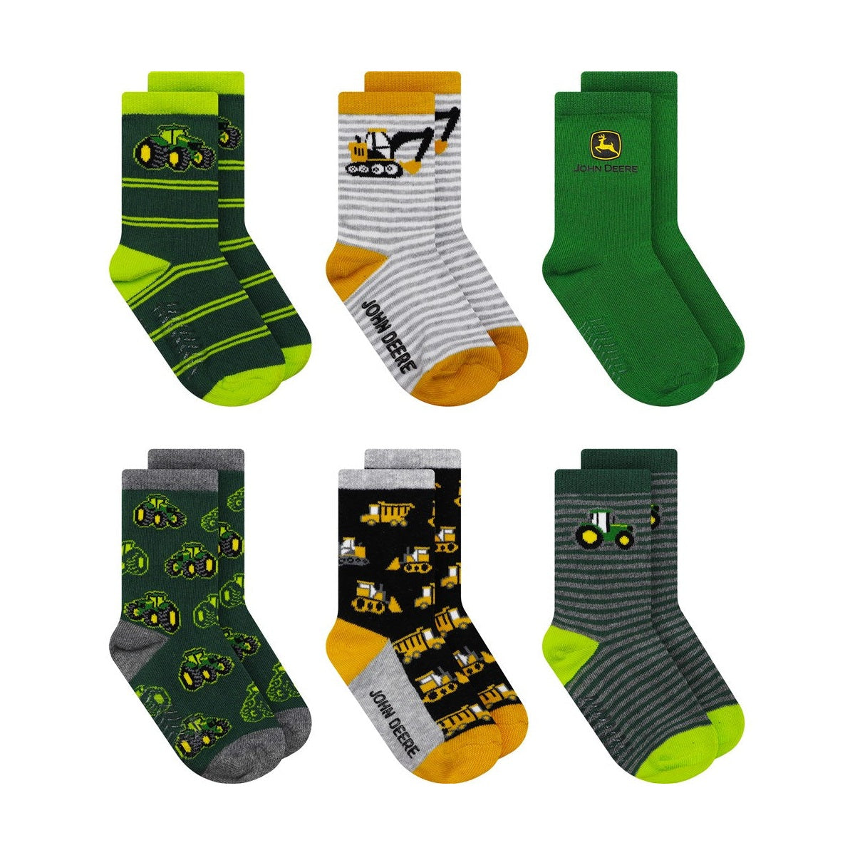 John Deere Multi-Coloured Kids Crew Socks 6 Pack - RDO Equipment